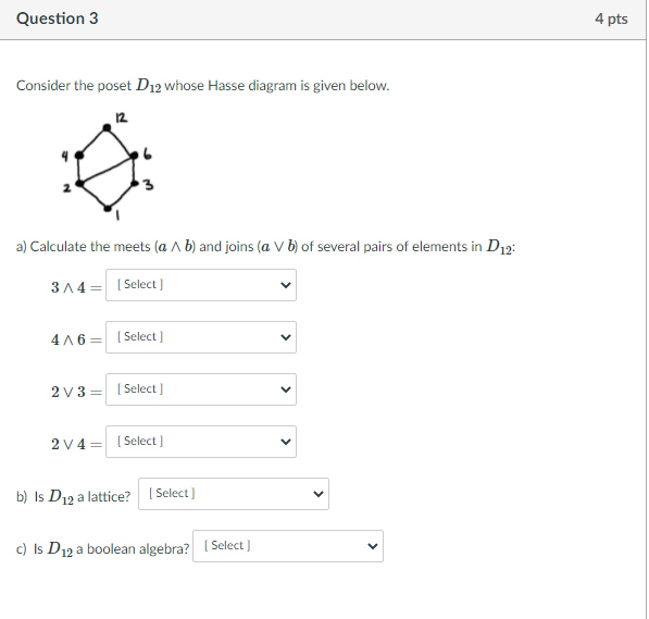 Solved Question 3 4 pts Consider the poset D12 whose Hasse | Chegg.com