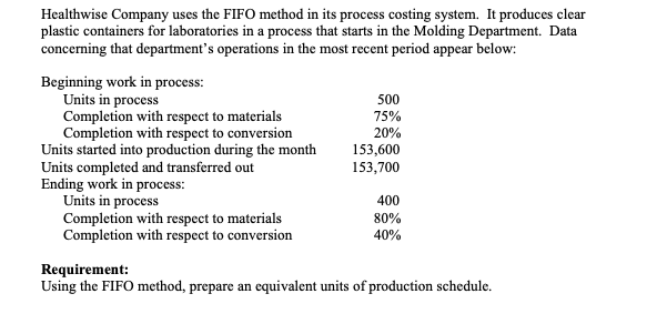 Solved Healthwise Company uses the FIFO method in its | Chegg.com
