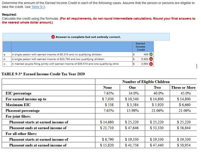 Solved Determine the amount of the Earned Income Credit In | Chegg.com