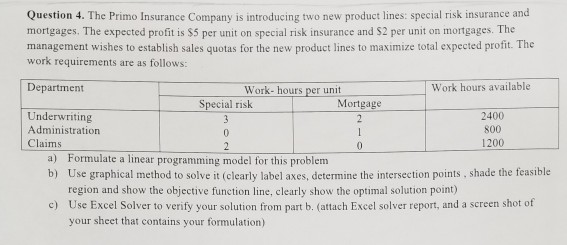 Solved Question 4. The Primo Insurance Company is | Chegg.com