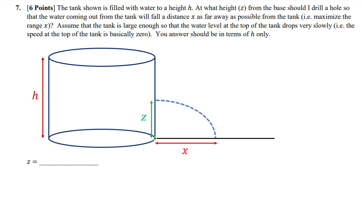 Solved 7. [6 Points] The tank shown is filled with water to | Chegg.com