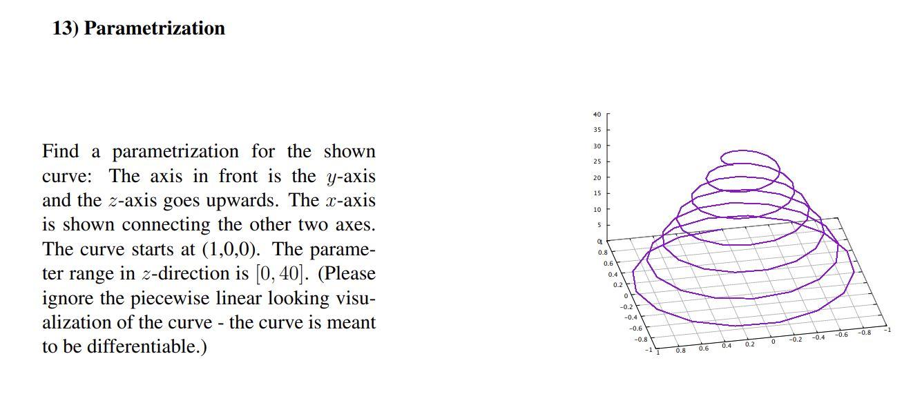 Solved 13) Parametrization Find a parametrization for the | Chegg.com