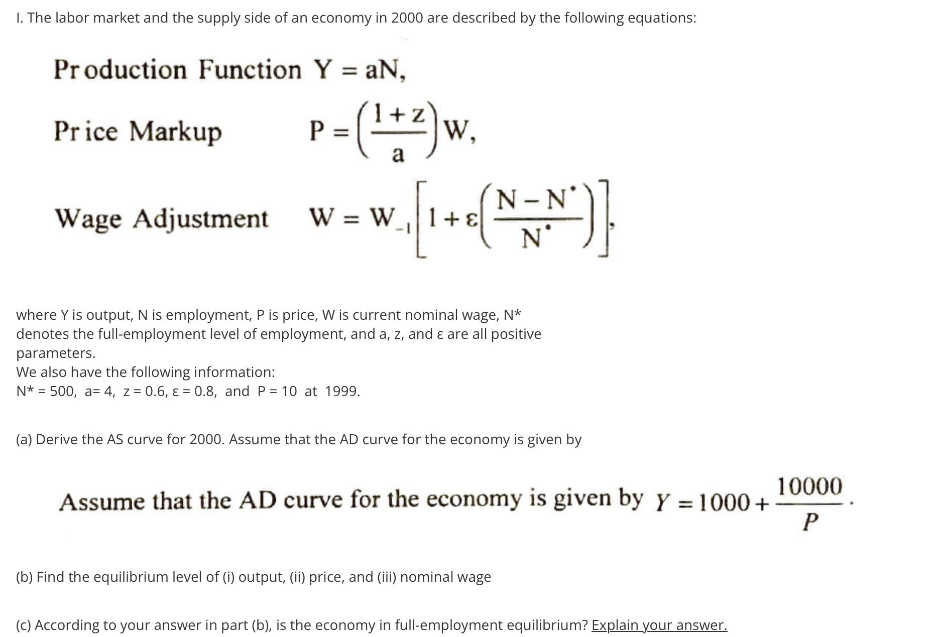 Solved (a) Derive the AS curve for 2000. Assume that the AD | Chegg.com
