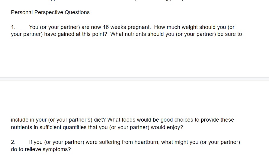 Solved Personal Perspective Questions 1. You (or your | Chegg.com