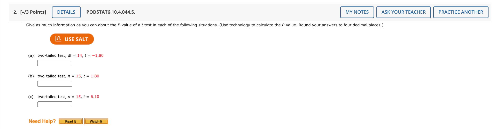Solved (a) two-tailed test, df=14,t=−1.80 | Chegg.com