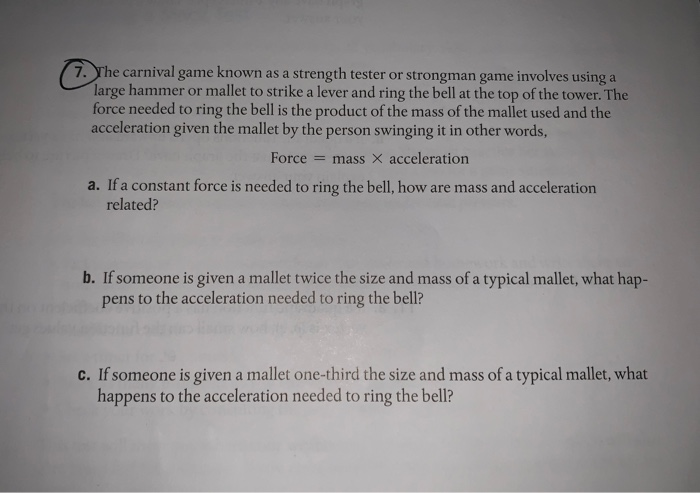 Solved 7. The carnival game known as a strength tester or | Chegg.com