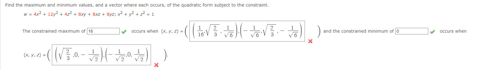 Solved Find the maximum and minimum values, and a vector | Chegg.com