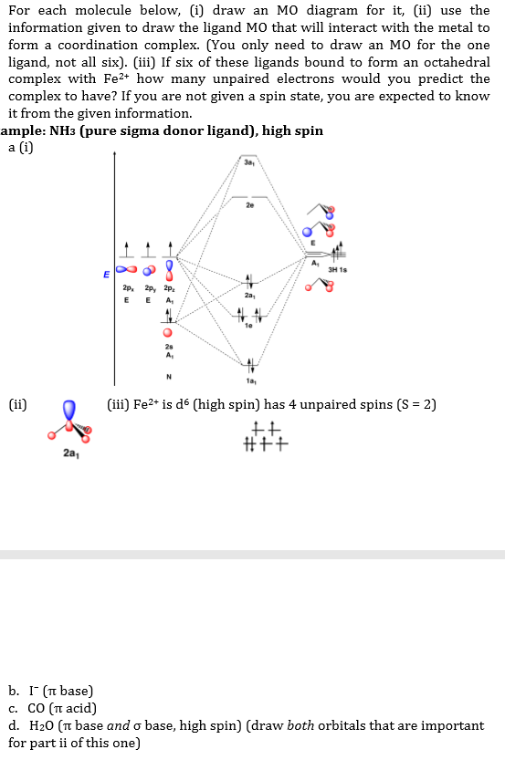 For each molecule below, (i) draw an MO diagram for | Chegg.com