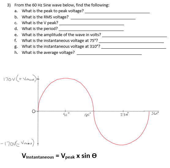 Solved 3) From the 60 Hz Sine wave below, find the | Chegg.com