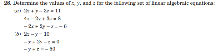 Solved 28. Determine the values of x,y, and z for the | Chegg.com