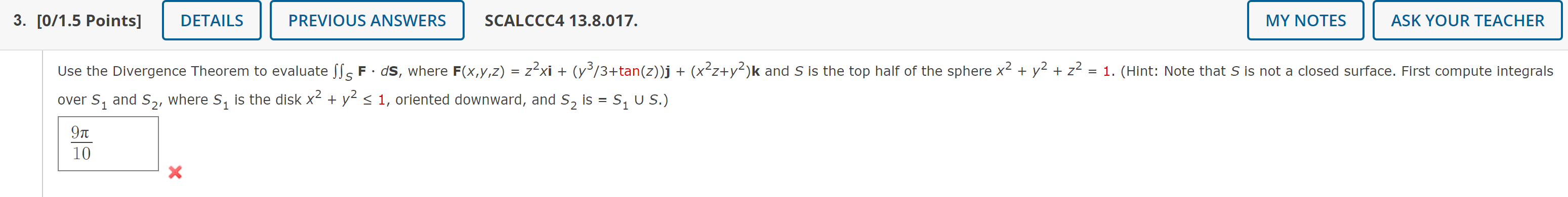Solved 3. [0/1.5 Points ] SCALCCC4 13.8.017. over S1 and S2, | Chegg.com