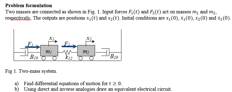 Solved Problem formulation Two masses are connected as shown | Chegg.com