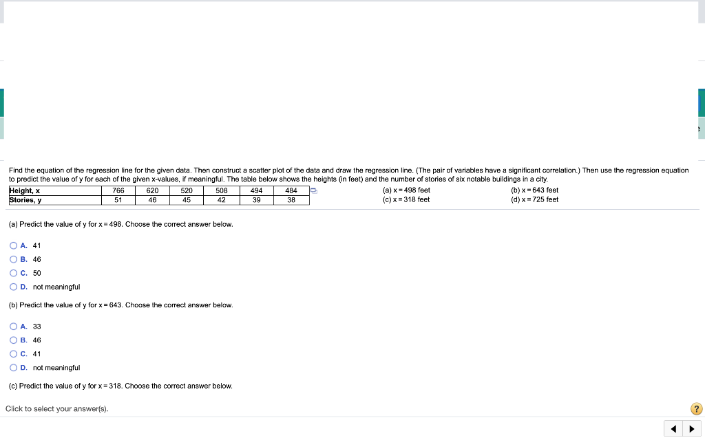 Solved Ble Find The Equation Of The Regression Line For The Chegg