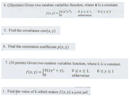 Solved 6. (28points) Given two random variables function, | Chegg.com