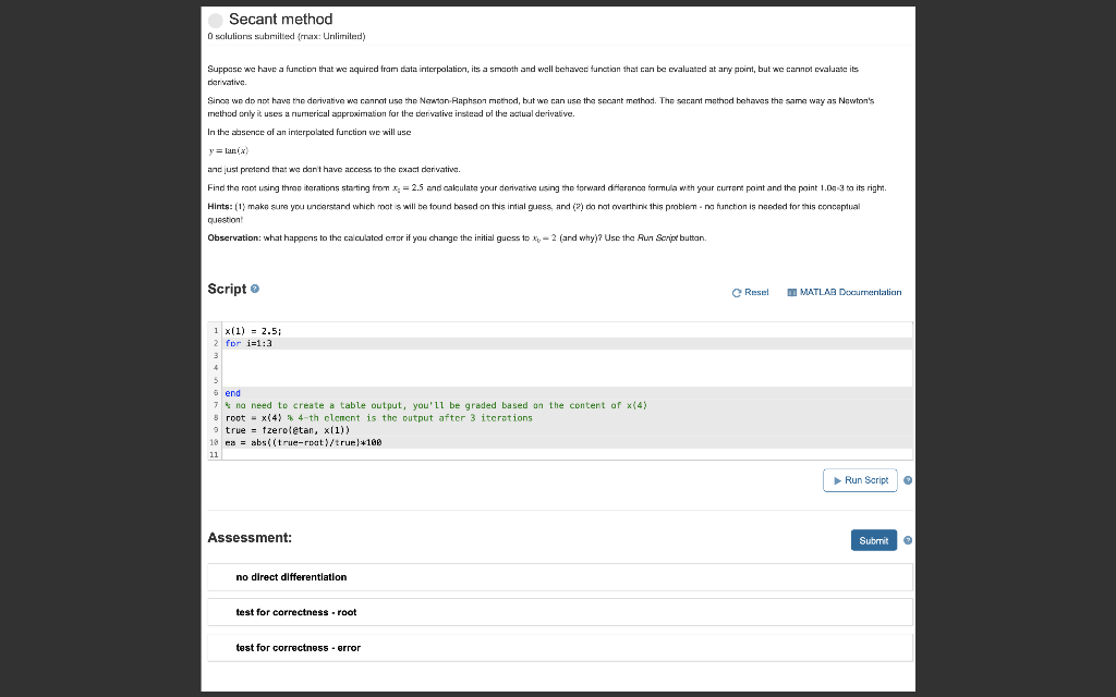 Solved Secant method O solutions submitted (max: | Chegg.com