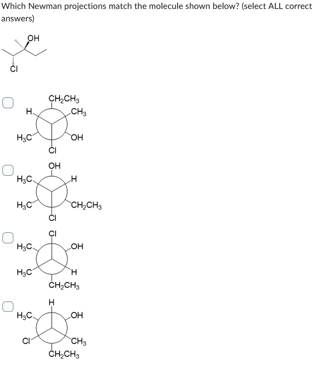 Solved Which Newman projections match the molecule shown | Chegg.com
