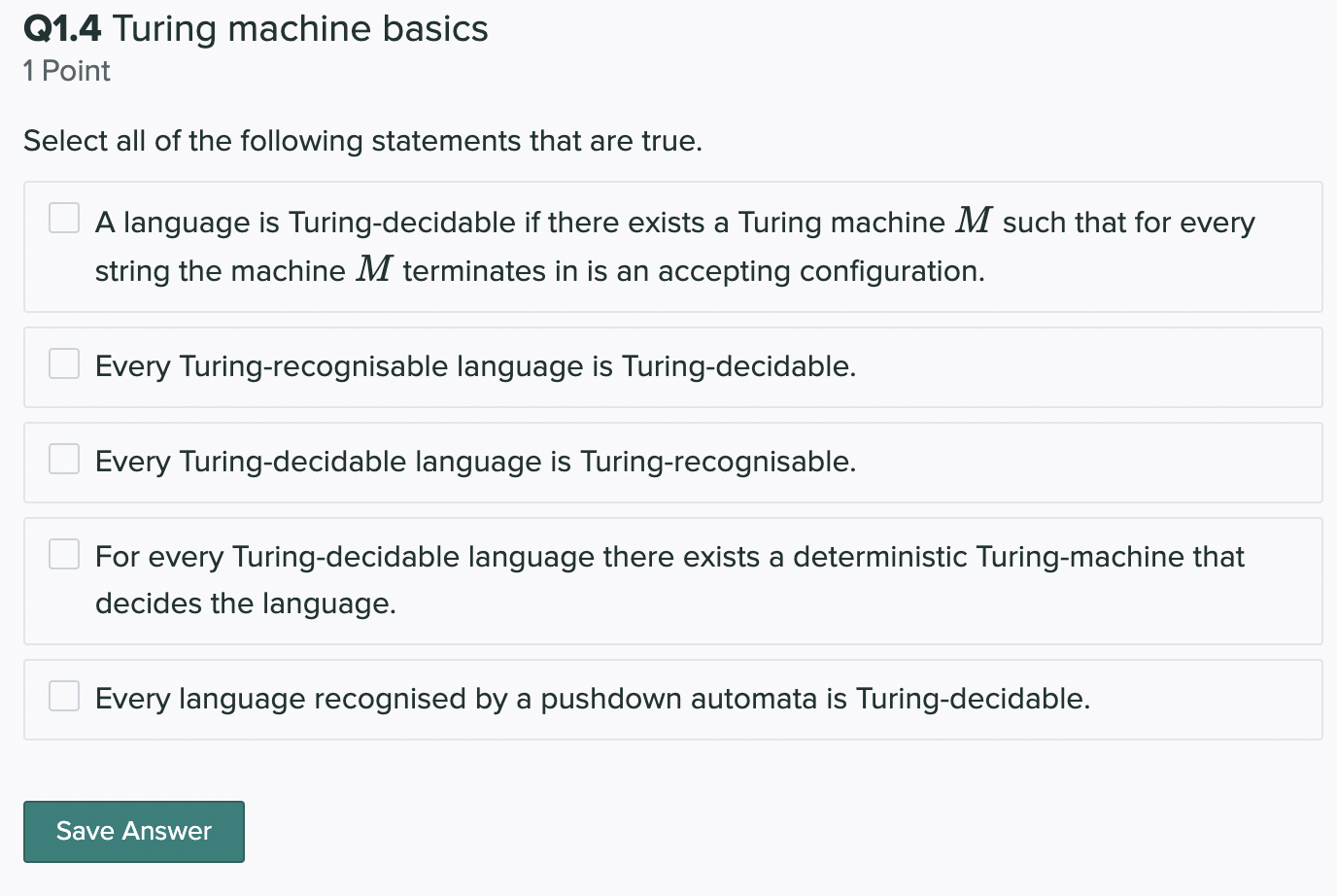 Solved Q1 Turing Machines 5 Points Q1.1 Turing machine | Chegg.com