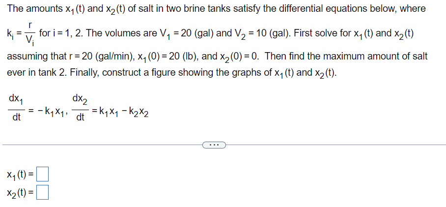 Solved The amounts x₁ (t) and x₂ (t) of salt in two brine | Chegg.com