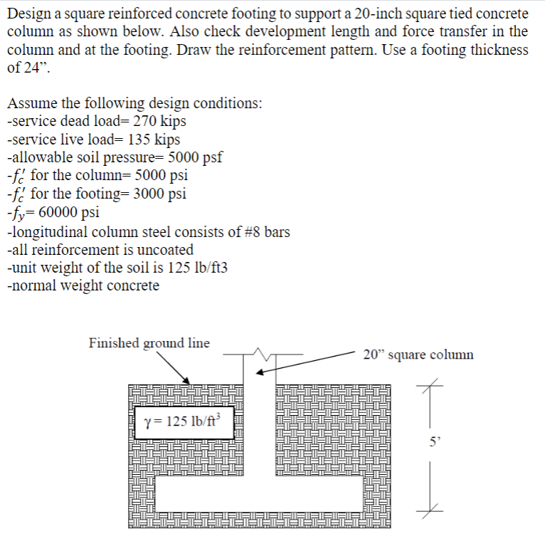 Solved Design a square reinforced concrete footing to | Chegg.com