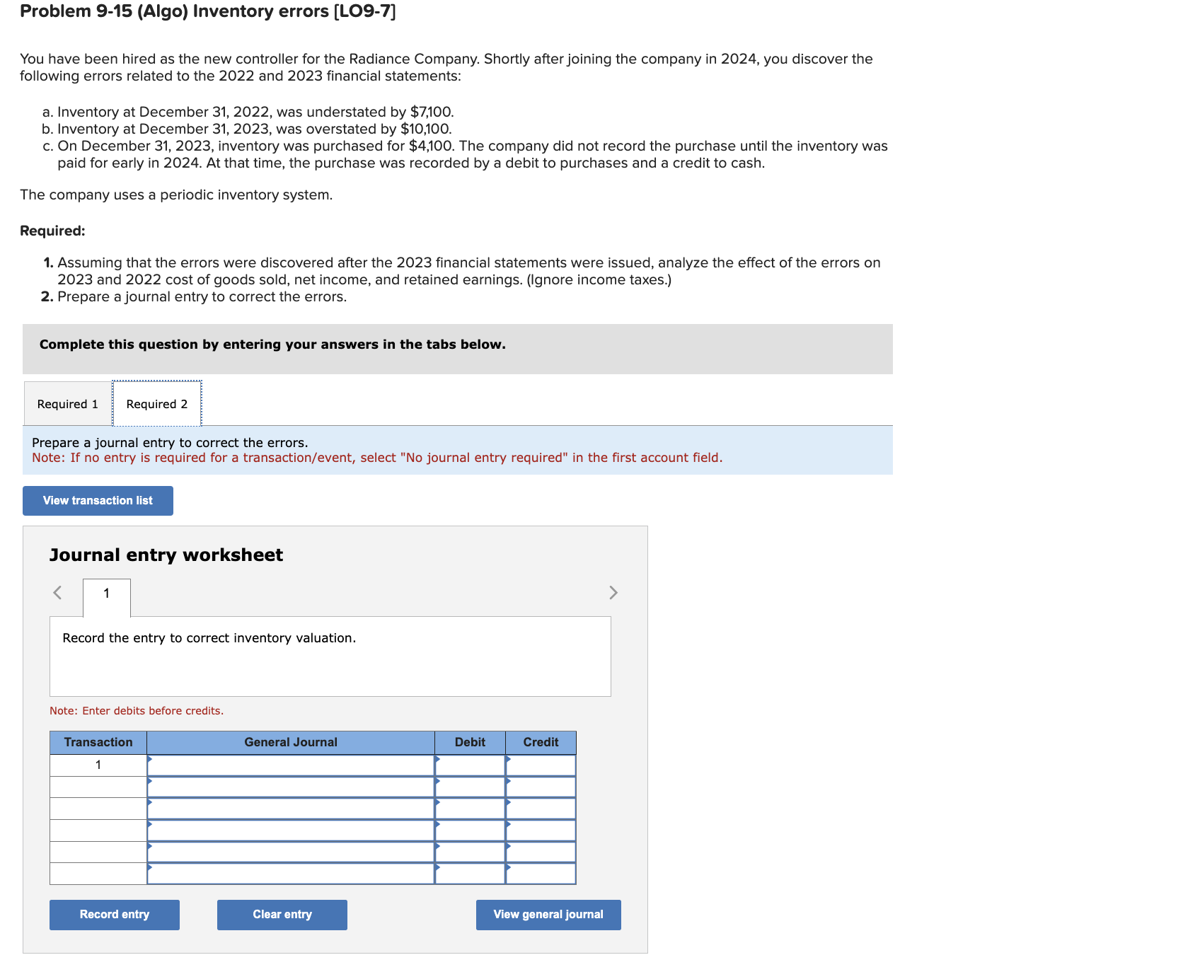Solved Problem 9-15 (Algo) Inventory errors [LO9-7] You have | Chegg.com