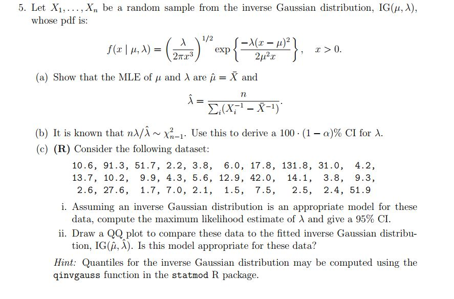 Solved 5. Let X1, , Xn be a random sample from the inverse | Chegg.com