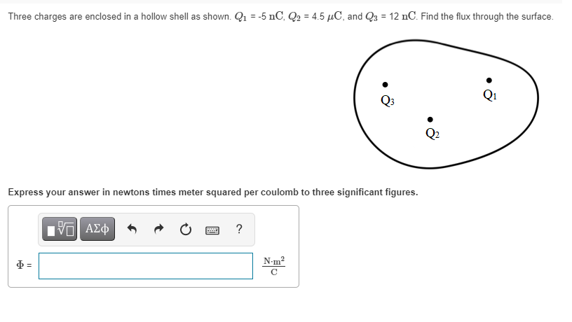 Solved Three charges are enclosed in a hollow shell as | Chegg.com