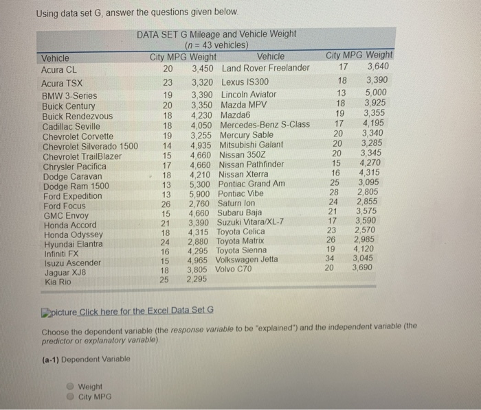 Solved Using data set G, answer the questions given below | Chegg.com Solved Using data set G, answer the questions given below | Chegg.com