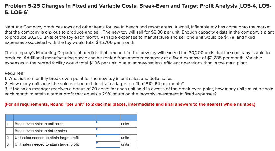 Solved Problem 5-25 Changes in Fixed and Variable Costs; | Chegg.com