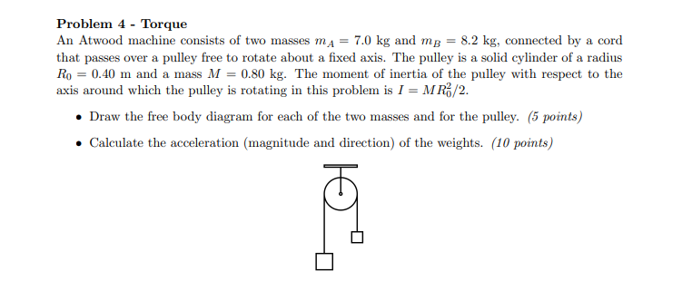 Solved Problem 4 - Torque An Atwood machine consists of two | Chegg.com