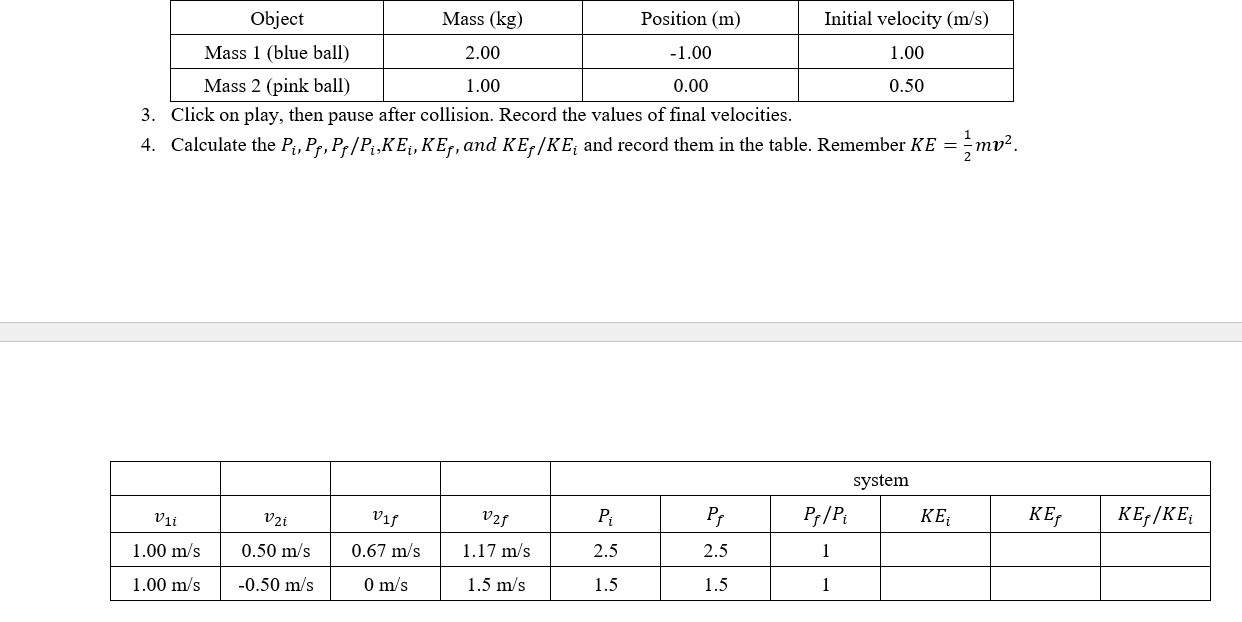 Solved URGENT please help me fill in the table for KE | Chegg.com