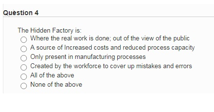 Solved Question 4 The Hidden Factory is: Where the real work | Chegg.com