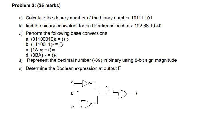 Solved a) Calculate the denary number of the binary number | Chegg.com
