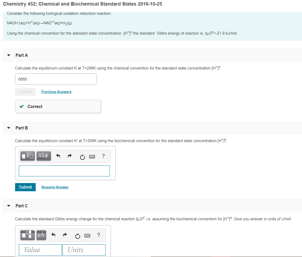 Solved Chemistry 452; Chemical and Biochemical Standard | Chegg.com