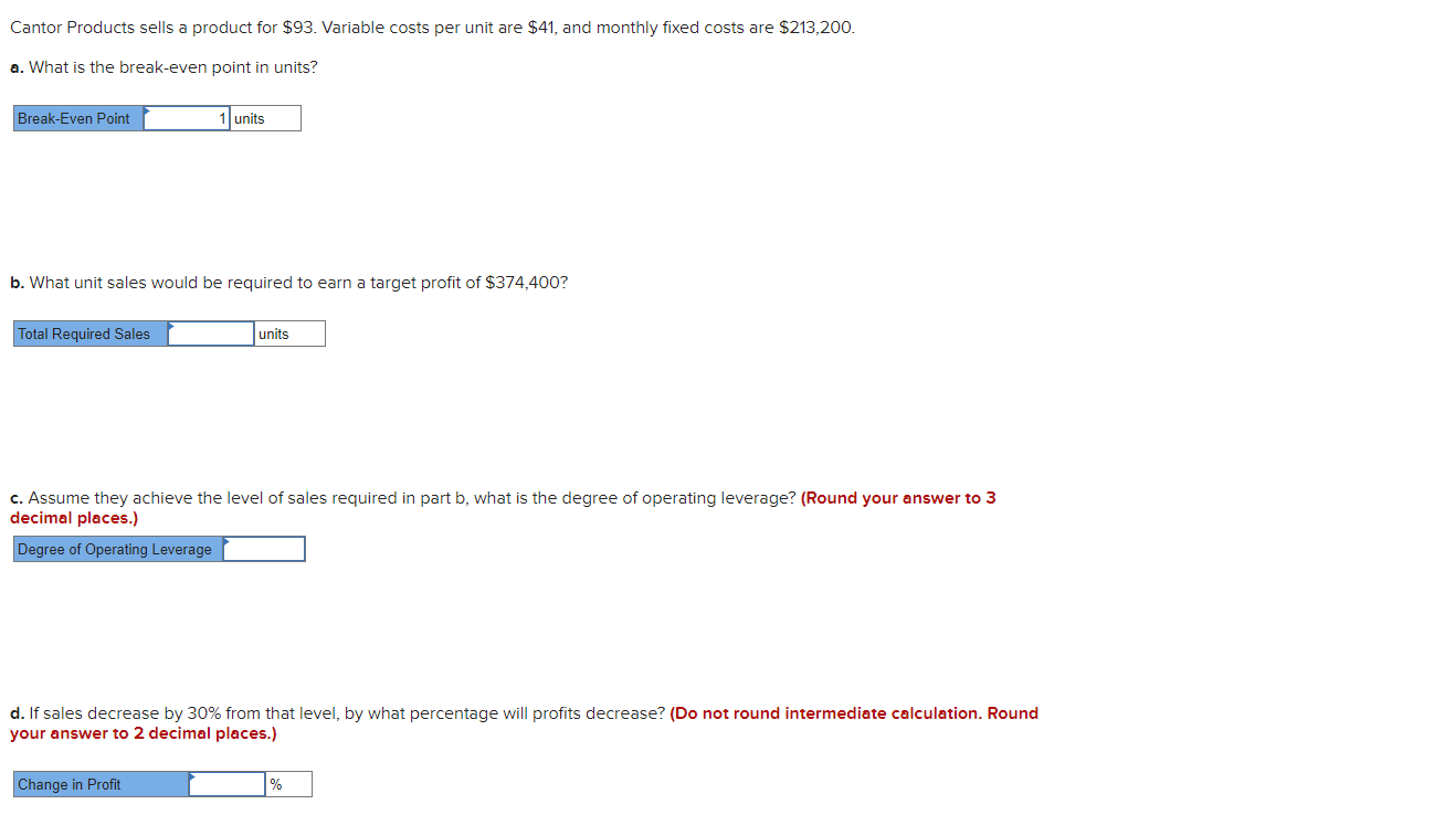 Solved Cantor Products sells a product for $93. Variable | Chegg.com