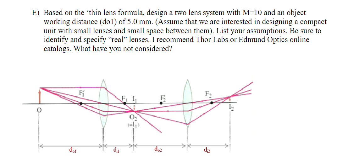 E) Based on the 'thin lens formula, design a two lens | Chegg.com