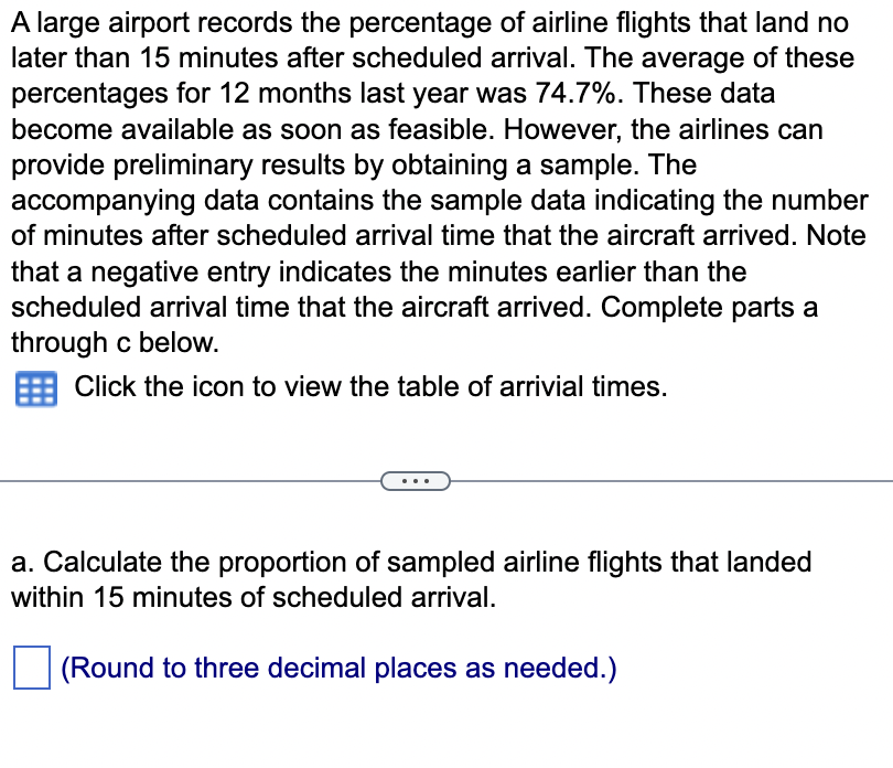 Solved A large airport records the percentage of airline | Chegg.com