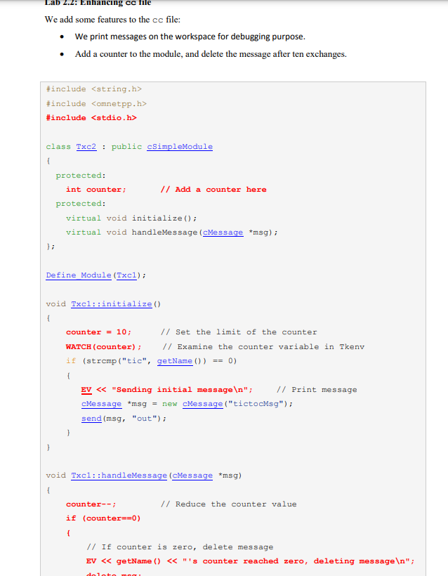 Solved Lab 2.1: Enhancing ned file We add some features to | Chegg.com