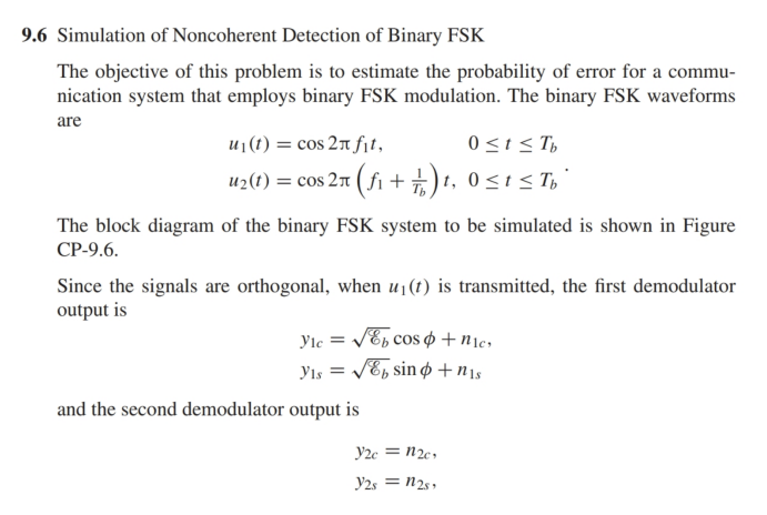 9.6 Simulation of Noncoherent Detection of Binary FSK | Chegg.com