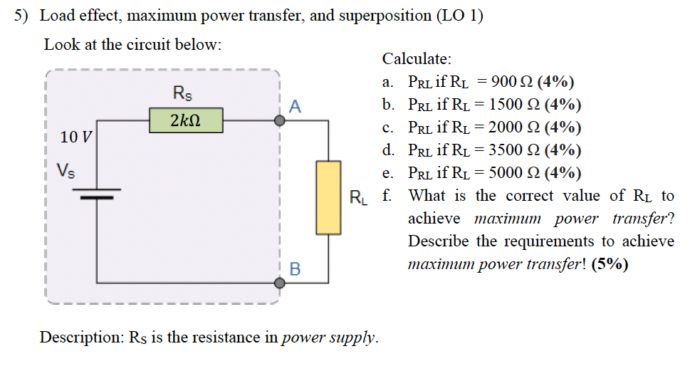 Solved 5) Load effect, maximum power transfer, and | Chegg.com