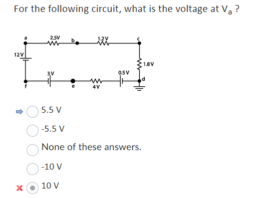 Solved For the following circuit, what is the voltage at Va | Chegg.com