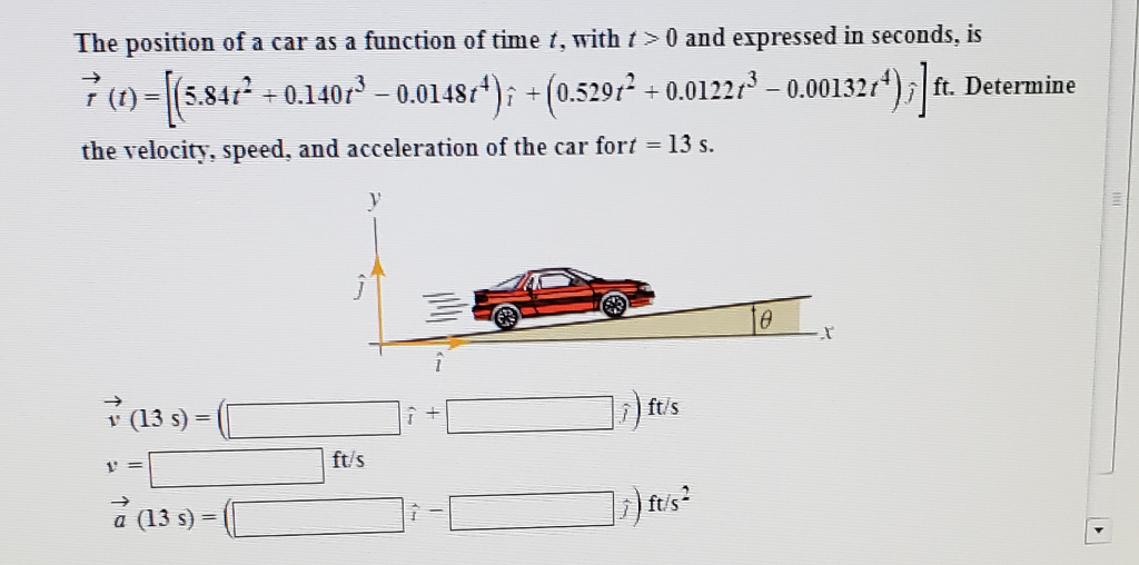 Solved The position of a car as a function of time t, with | Chegg.com