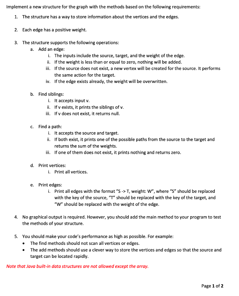 Implement a new structure for the graph with the | Chegg.com