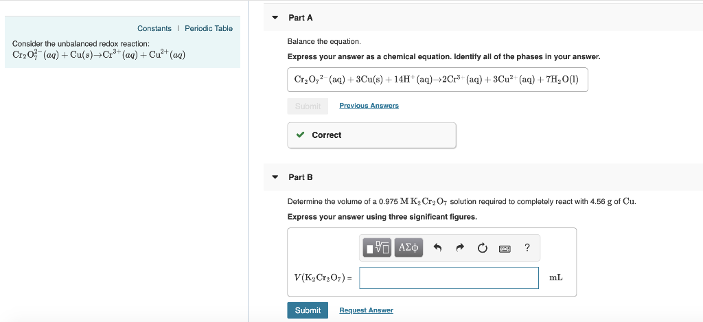 Solved Part A Constants|Periodic Table Balance the equation | Chegg.com