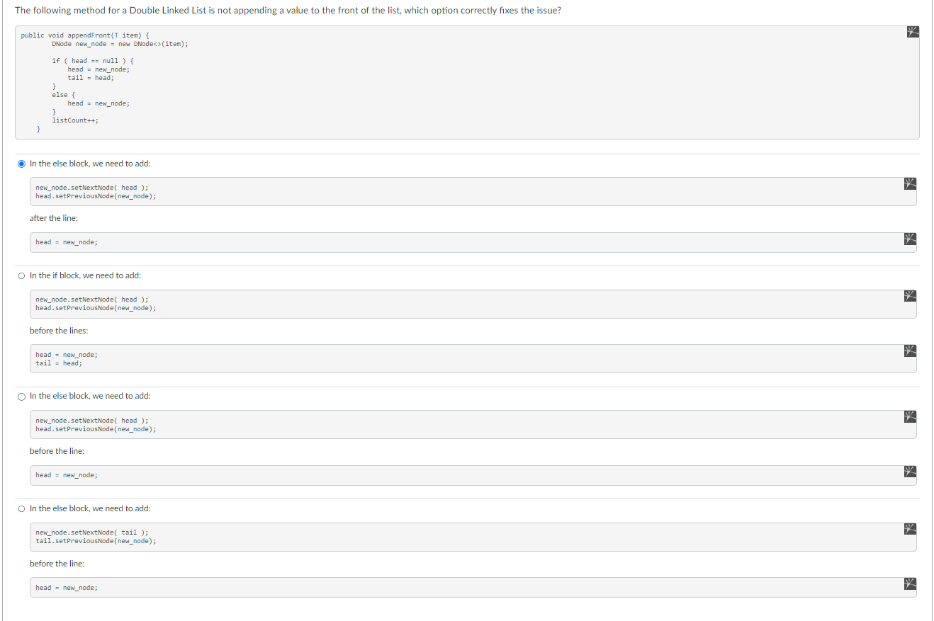Solved The following method for a Double Linked List is not | Chegg.com
