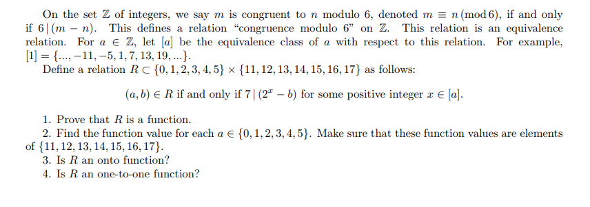 Solved On the set Z of integers, we say m is congruent to n | Chegg.com