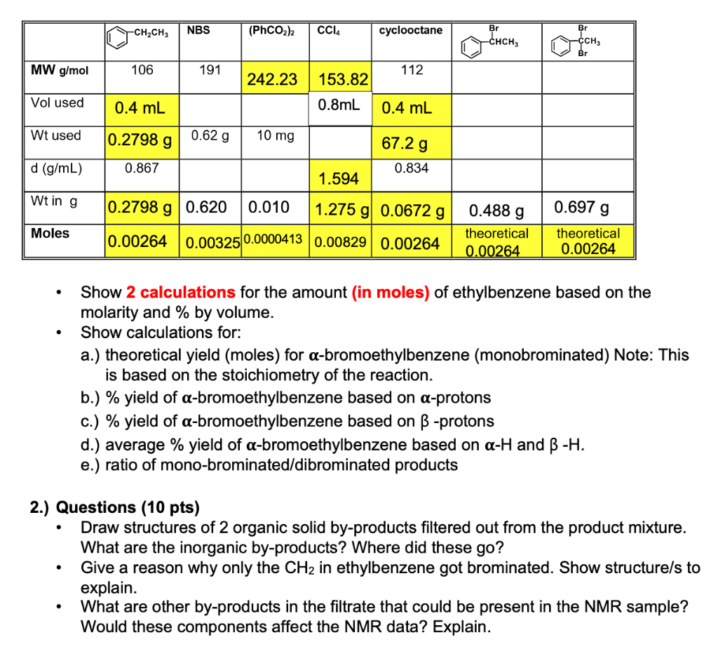 -CH2CH3 NBS (PhCO2)2 CCIA cyclooctane Br -CHCH₃ Br | Chegg.com