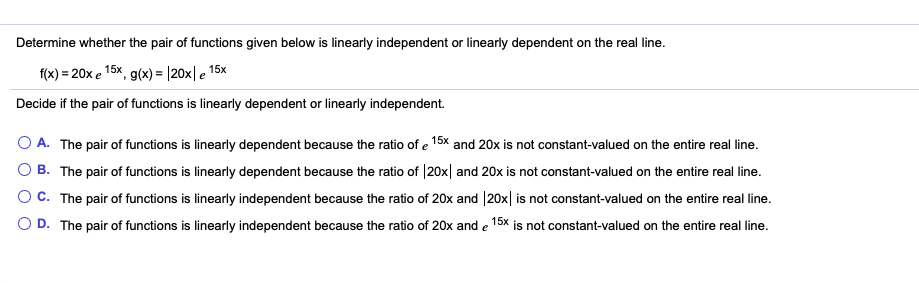 Solved Determine whether the pair of functions given below | Chegg.com