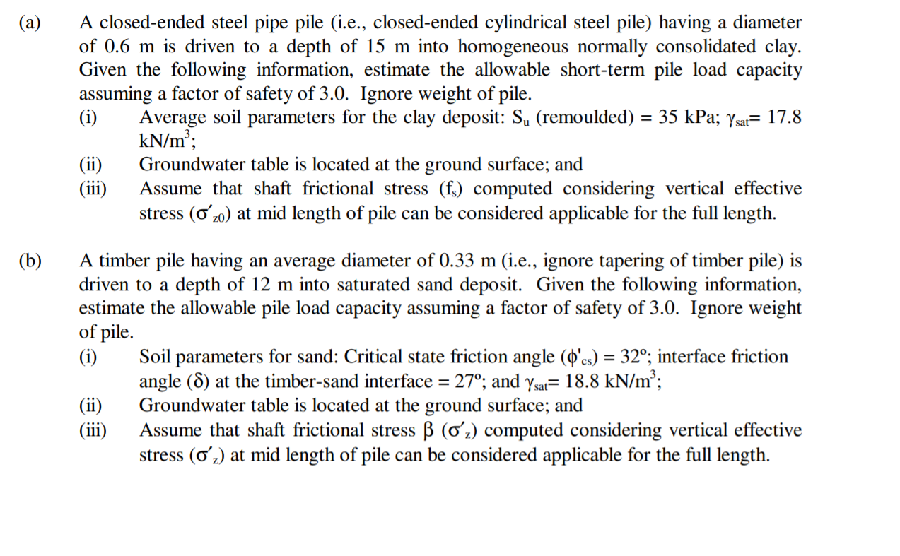 Solved (a) A closed-ended steel pipe pile (i.e., | Chegg.com