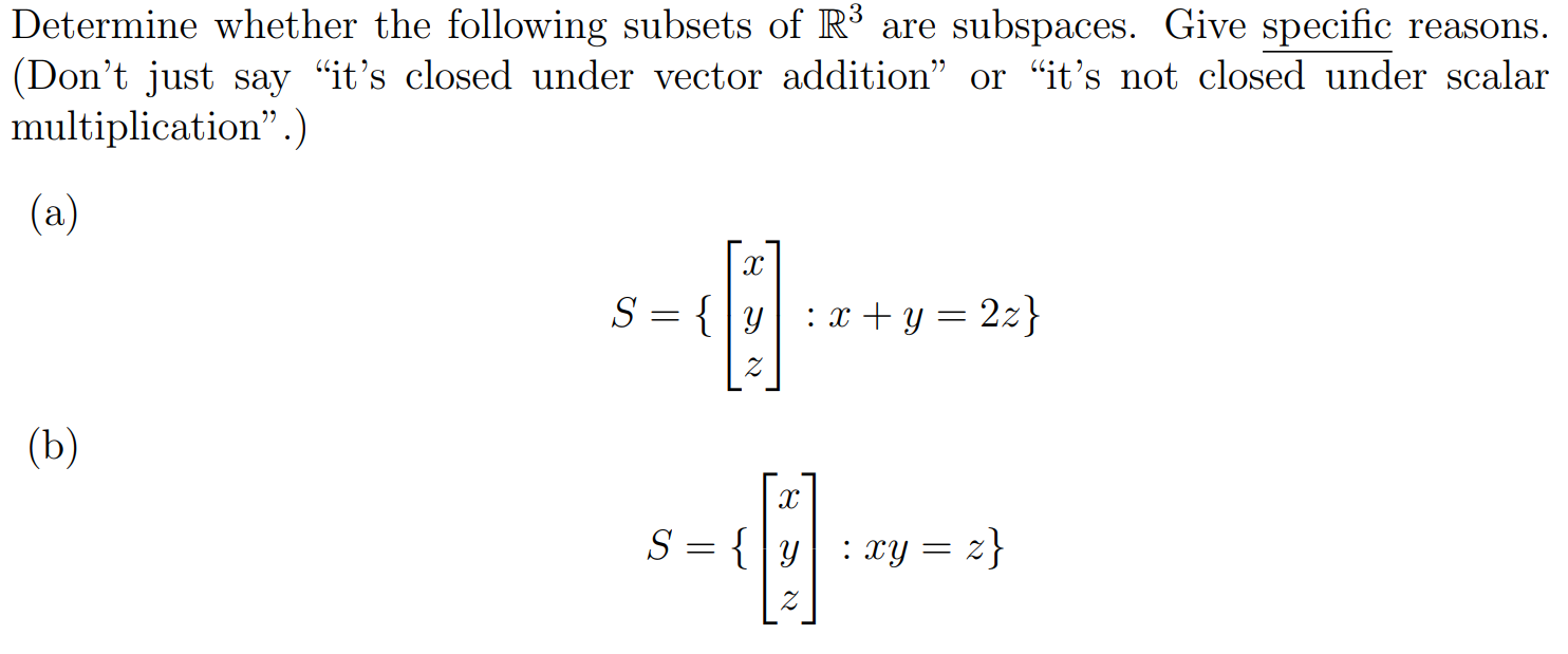 Solved Determine whether the following subsets of R3 are | Chegg.com