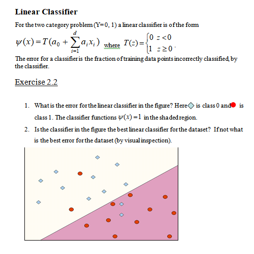Solved Linear Classifier For the two category problem (Y=0, | Chegg.com